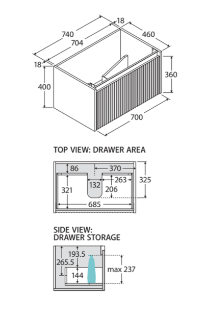 Fienza ALINA Fluted Scandi Oak Wall Hung Cabinet Only, 4 x Size Options ...