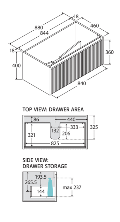 Fienza ALINA Fluted Scandi Oak Wall Hung Cabinet Only, 4 x Size Options ...