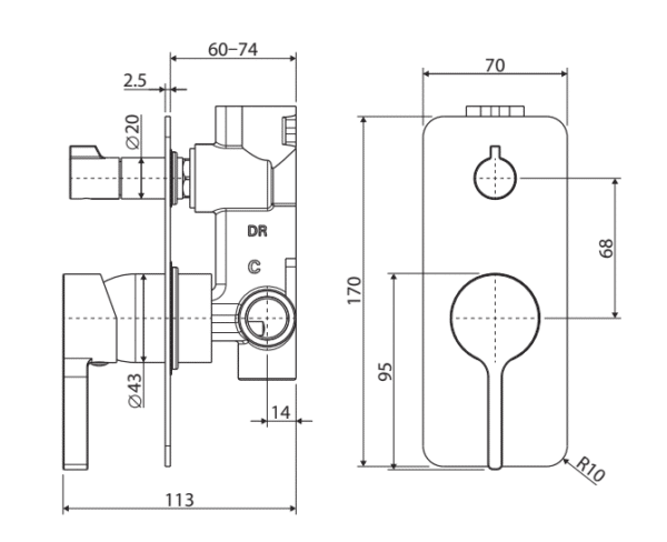 Sansa Wall Diverter Mixer, Soft Square Plate, 5 x Colour Options - Gia ...